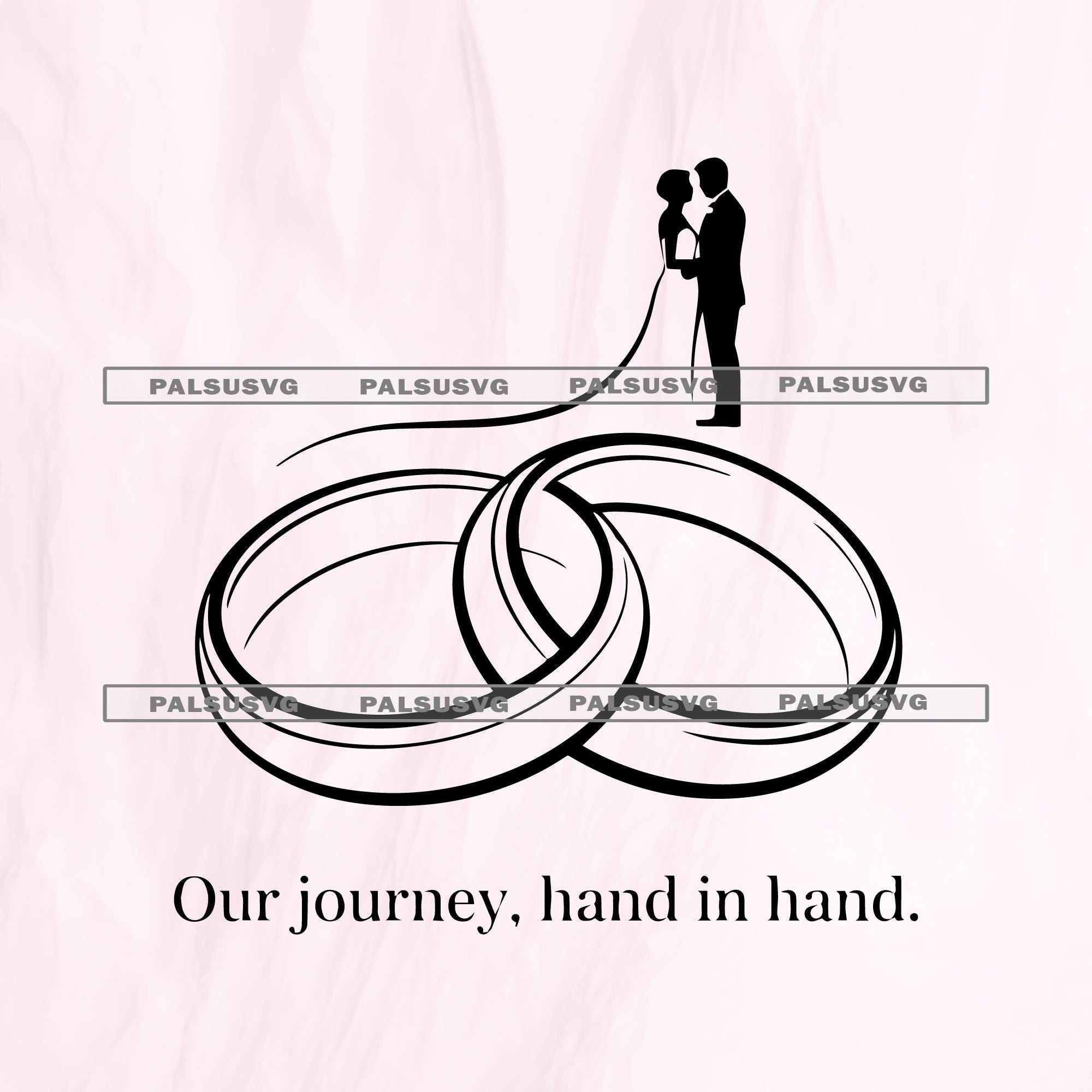 Interlocking Wedding Rings SVG, Bride Groom Silhouette, Anniversary Art ...