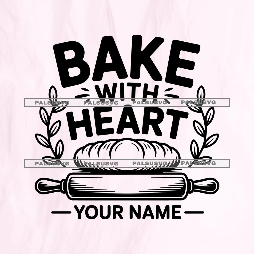 Bake With Heart SVG, Custom Bakery Logo, Rolling Pin PNG (digital ...