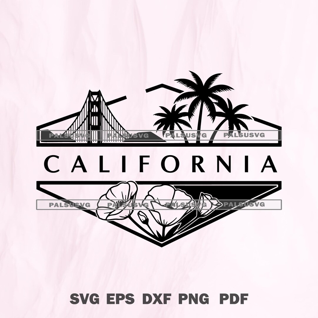 California Emblem SVG | Golden Gate, Poppy, Palm Tree Cut File (instant ...
