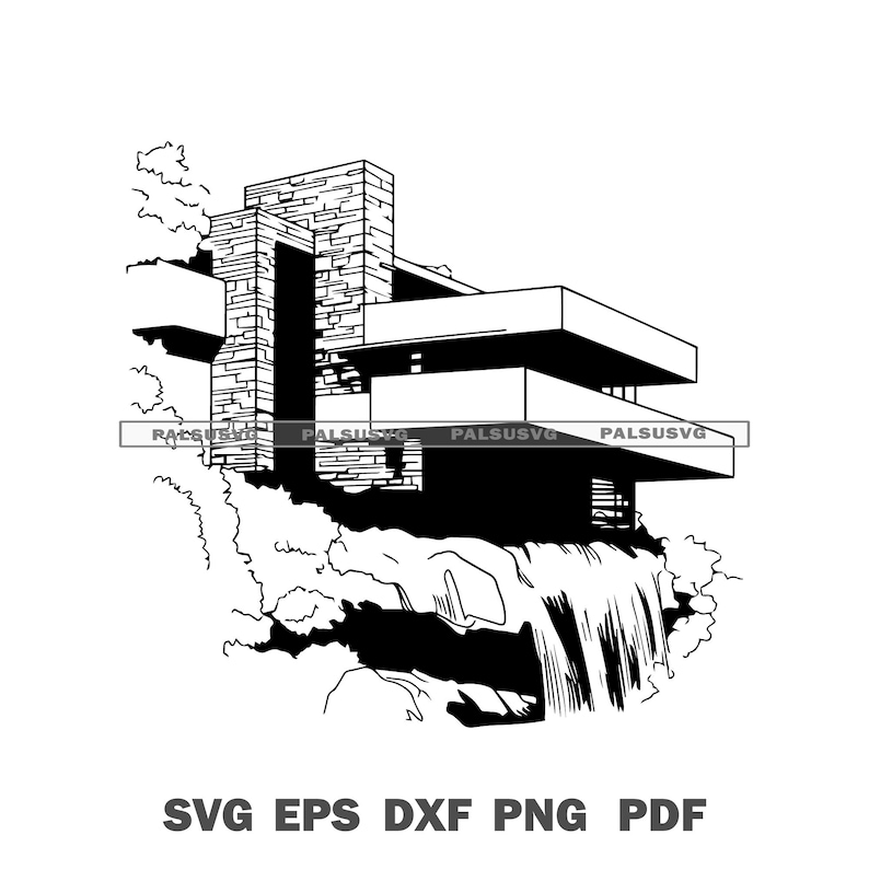 Fallingwater SVG Frank Lloyd Wright Architecture Cut File for Cricut ...