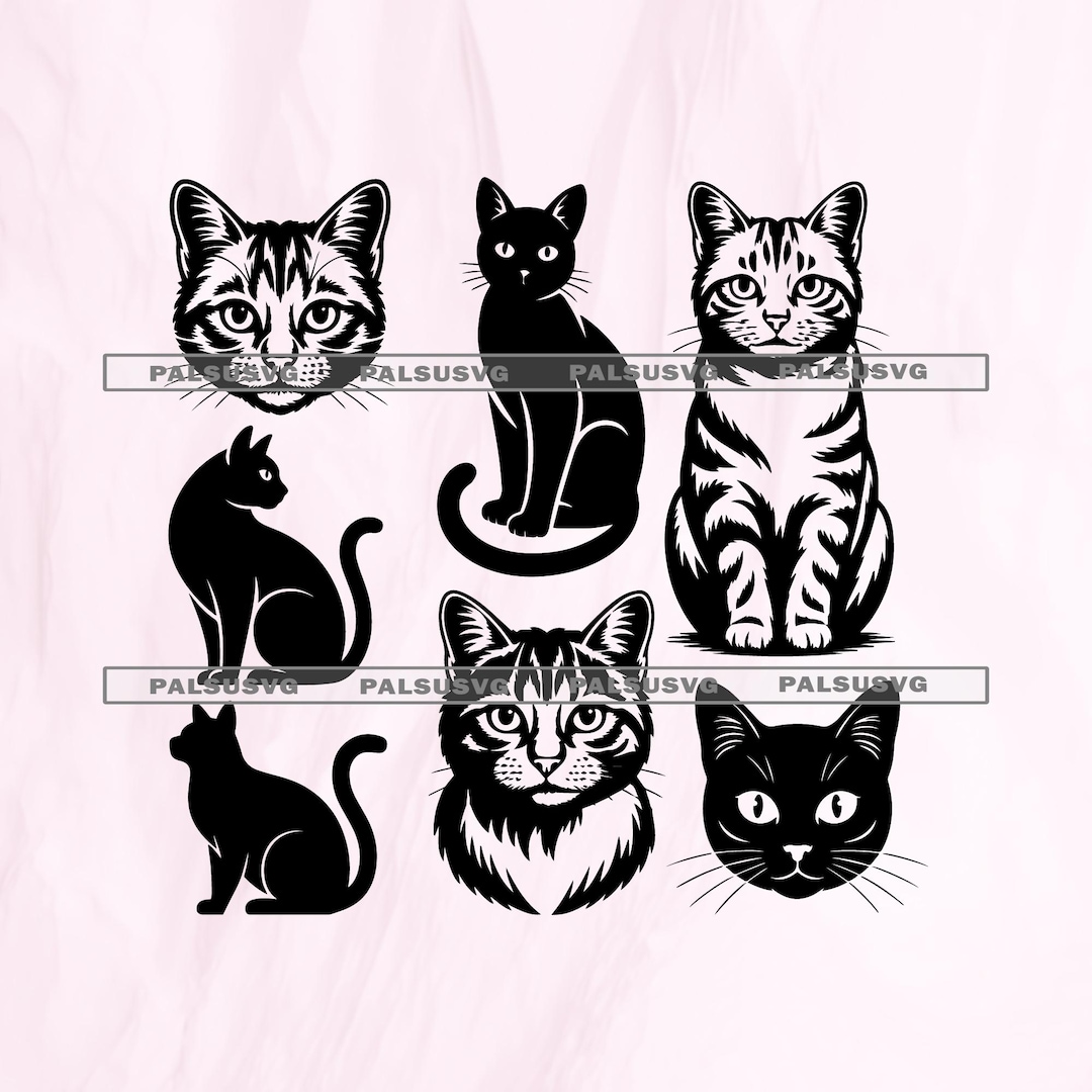 Cat SVG Bundle – 8x Realistic & Silhouette Kitten Cut Files (digital ...