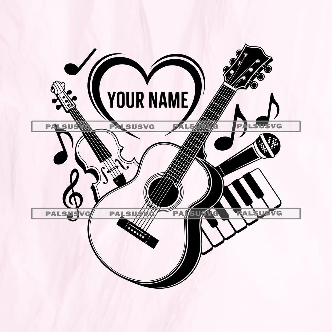 Custom Music Monogram SVG, Musician Logo, Editable Name Frame (digital ...