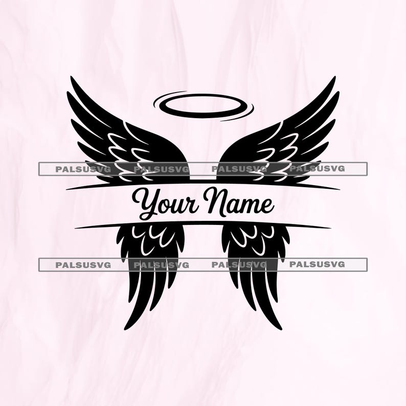 Angel Wings Split Monogram SVG – Memorial Name Cut File (digital ...