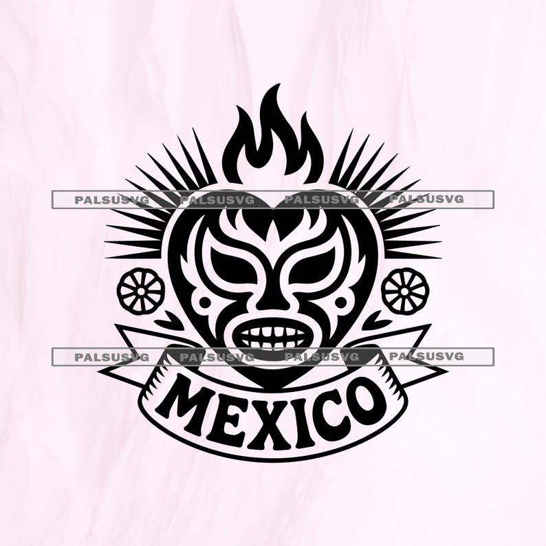 Lucha Libre Mask SVG, Mexican Wrestling Art, Sacred Heart Emblem ...