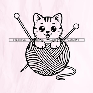 Kawaii Cat Knitting SVG, Kitten Yarn Ball Clipart (digital Download) - Etsy