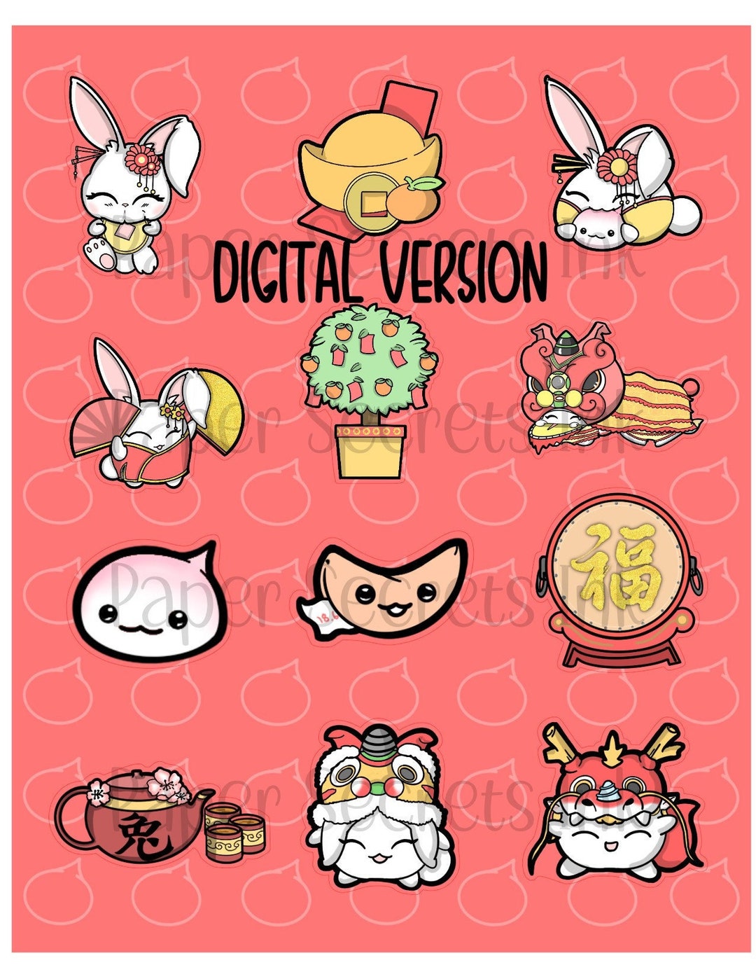 PRINTABLE Set Clipart Lunar New Year Rabbit Bunny Decorations - Etsy