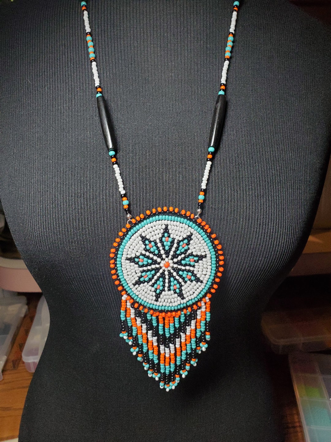 Native Sunrise Beaded Fringe Blue Medallion - Etsy