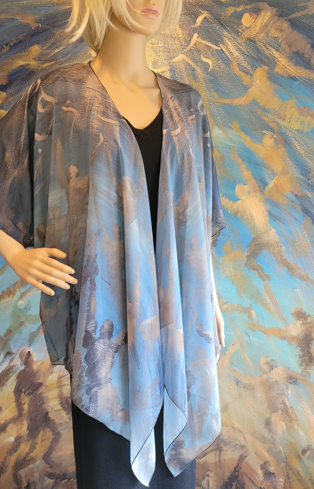 Draped Poly Chiffon Kimono: "god the Healer". Size L - Etsy