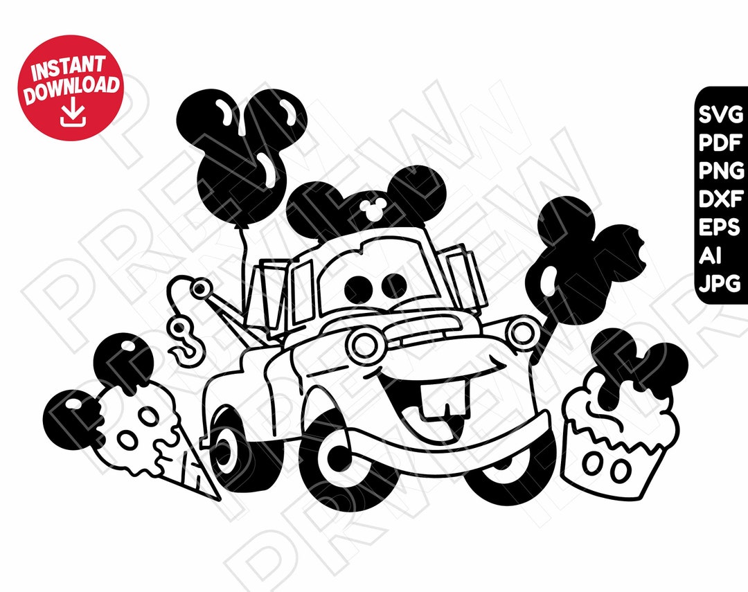Cars SVG Tow Mater Svg Png Clipart Dxf Disneyland Snacks Cut - Etsy