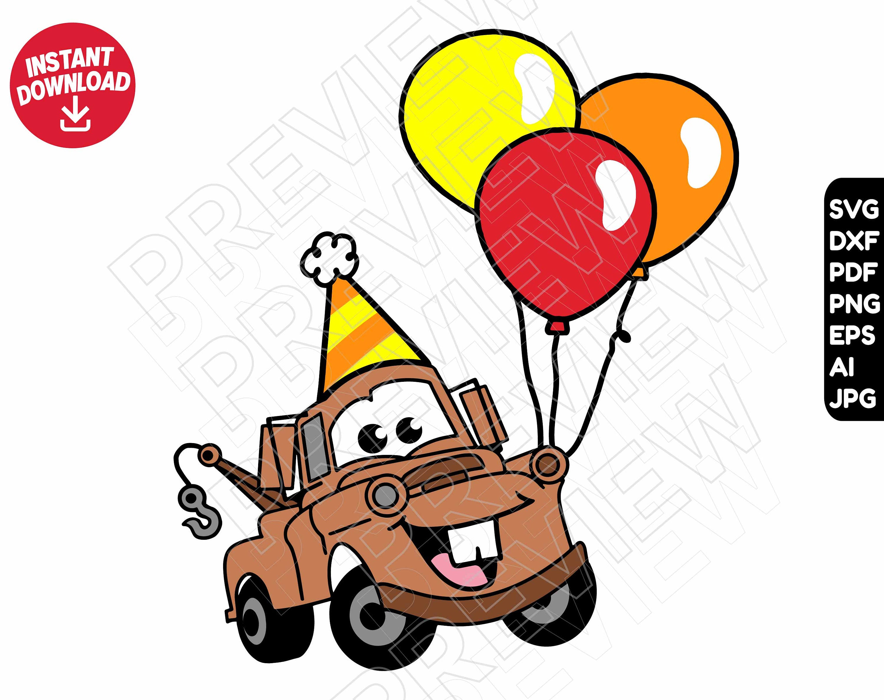 Cars Birthday SVG Balloons Tow Mater Dxf Png Clipart Cut - Etsy Australia