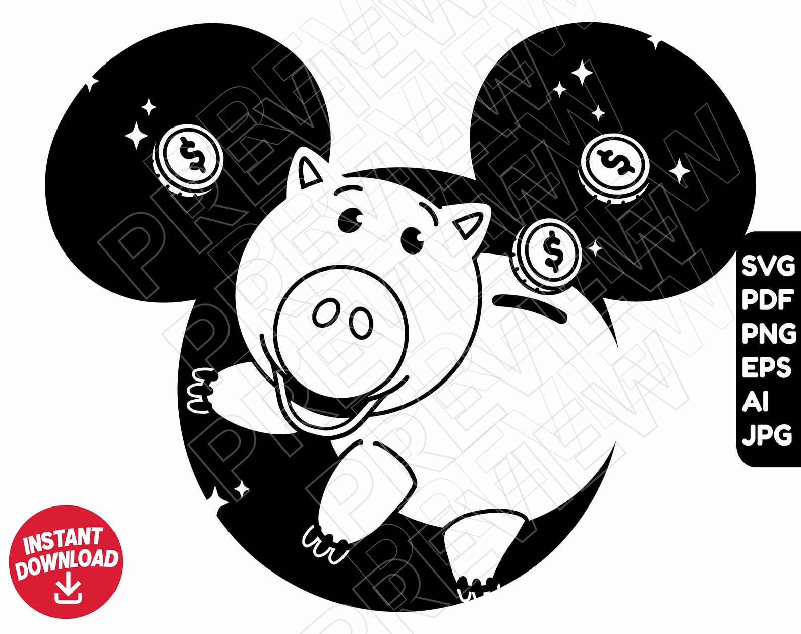 Toy Story Hamm SVG Png Clipart Disneyland Ears Svg Cut - Etsy