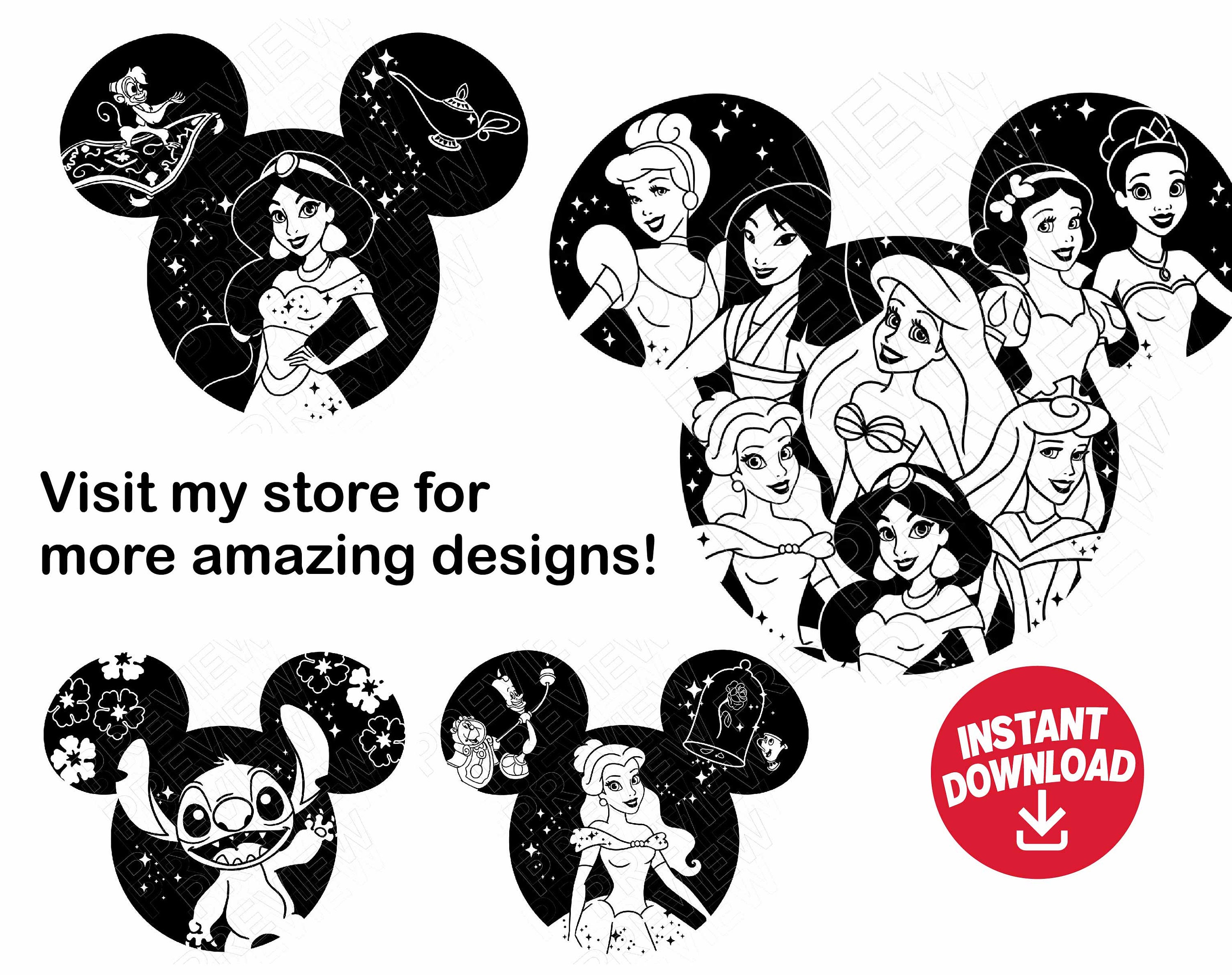 Princess SVG Disneyland ears png clipart princesses svg - Etsy España