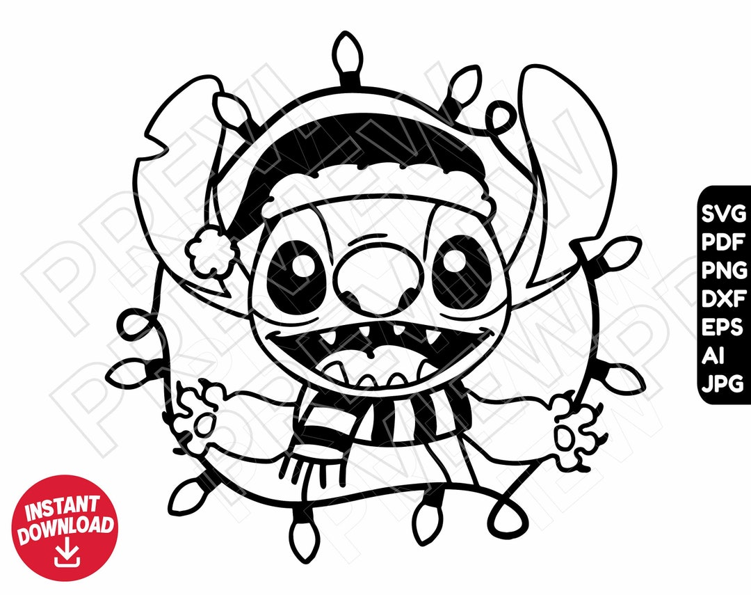 Stitch SVG Christmas Dxf Png Clipart , Christmas Lights Svg , Cut File ...