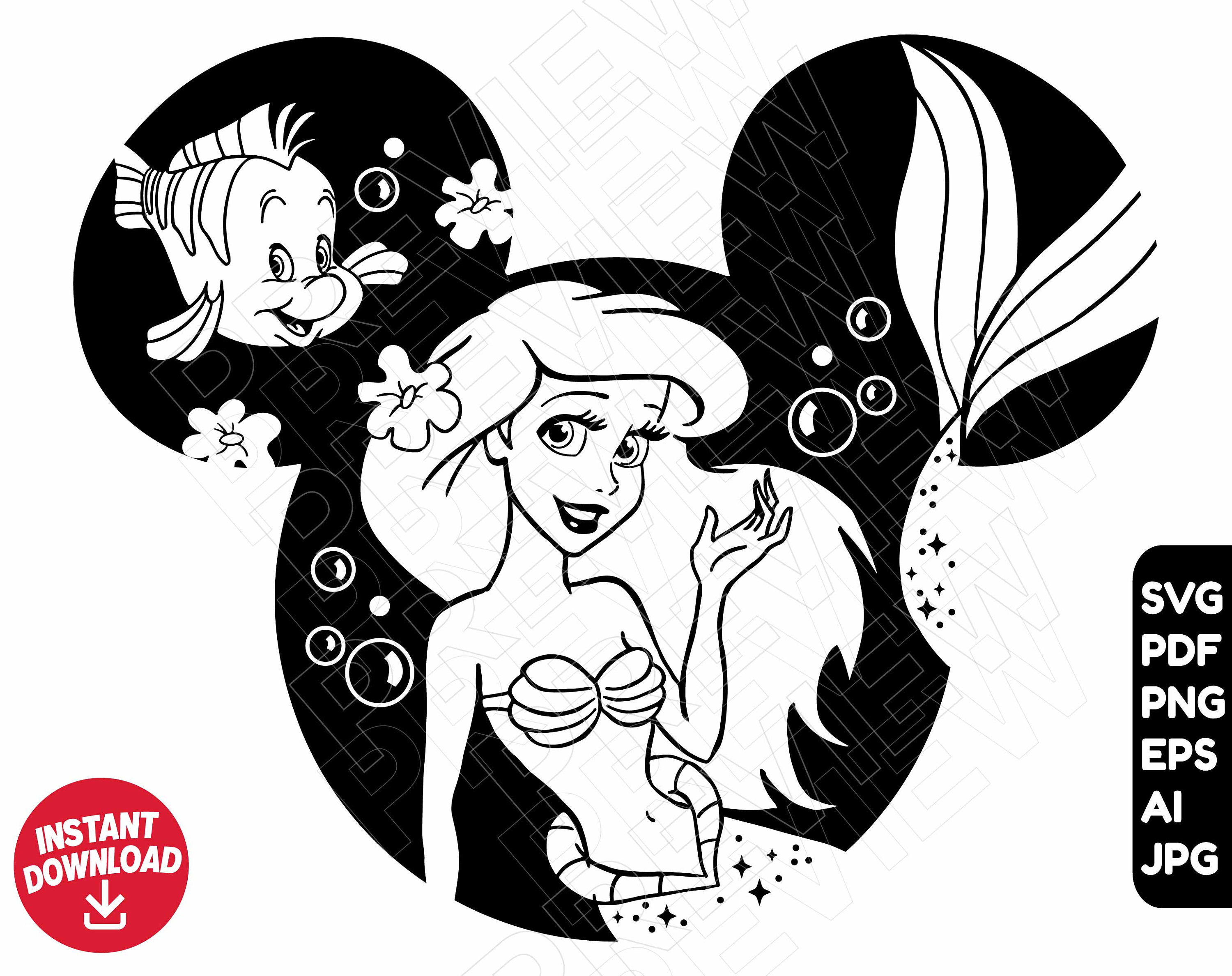 Ariel Mermaid Outline