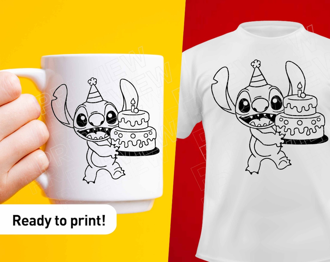 Stitch SVG birthday cake dxf png clipart cut file outline - Etsy España