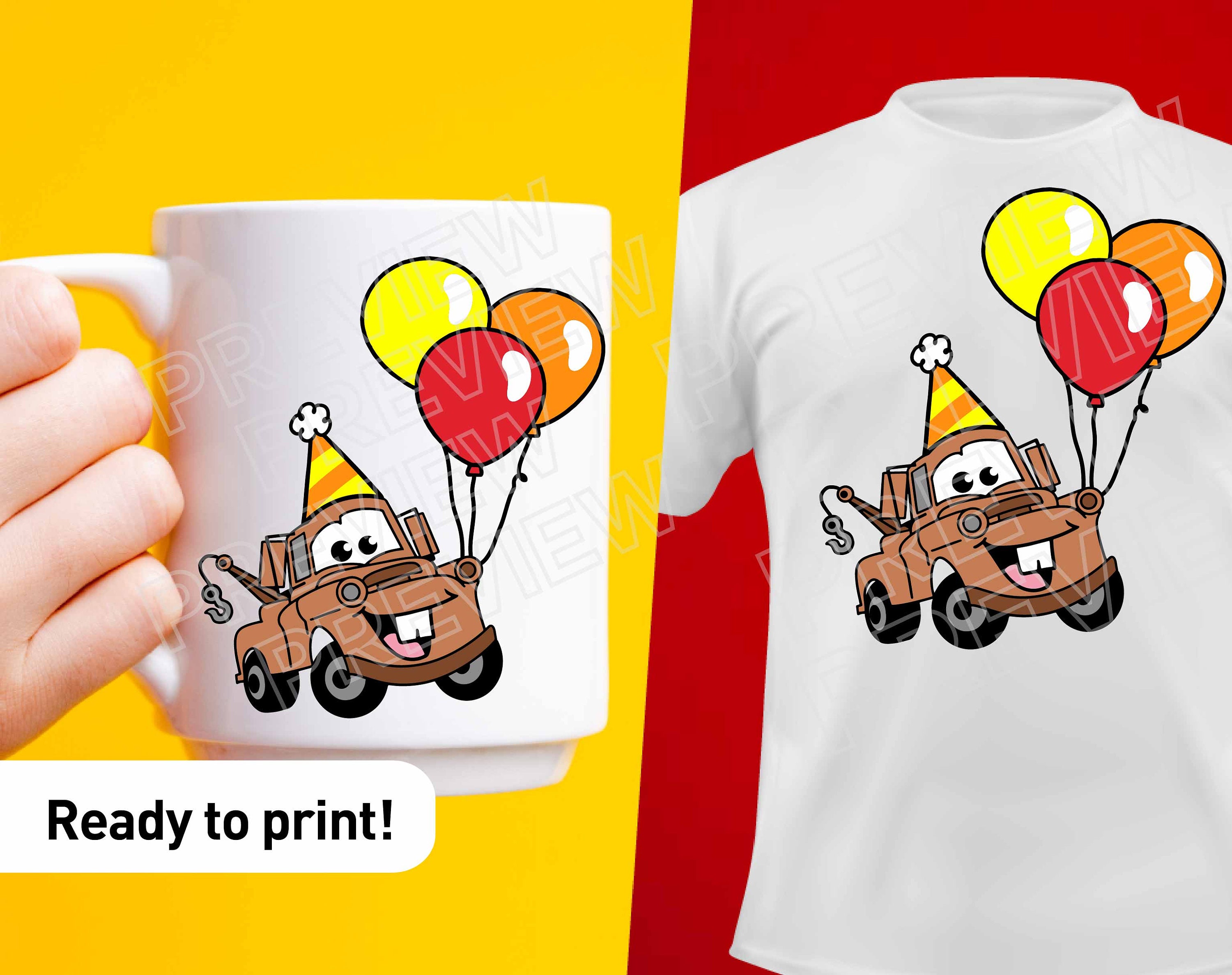Cars Birthday SVG Balloons Tow Mater Dxf Png Clipart Cut - Etsy Australia