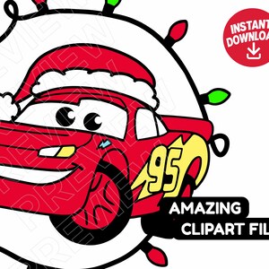 Cars SVG Christmas Png Dxf Clipart , Lightning Mcqueen , Christmas ...
