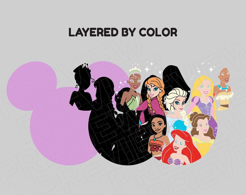Princess SVG Disneyland Ears Dxf Png Princesses Ariel Elsa - Etsy