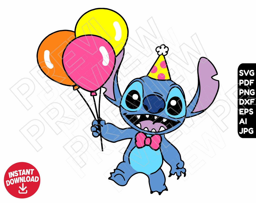 Stitch birthday balloons SVG dxf png clipart , cut file layered by ...