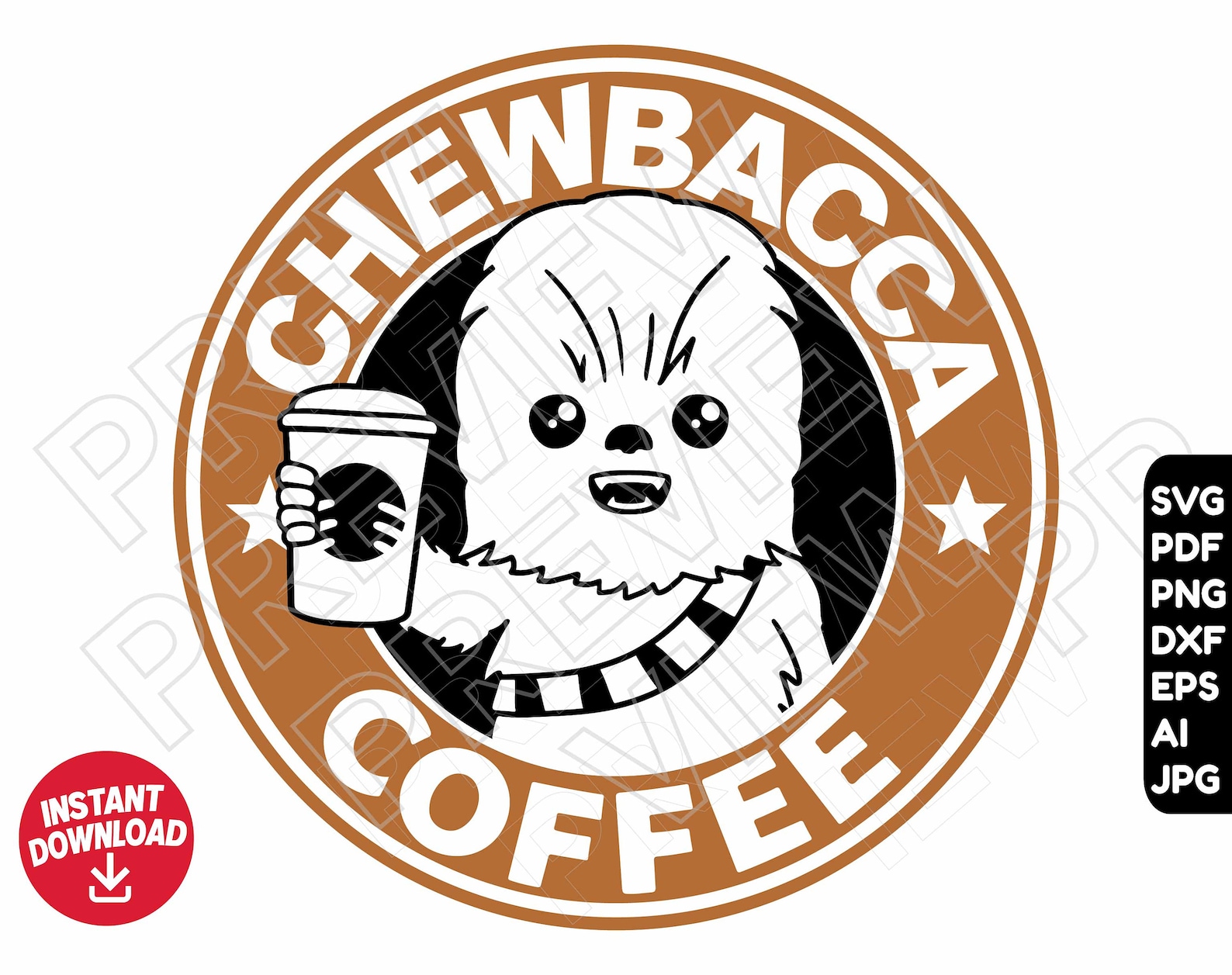 Chewbacca SVG Coffee Svg Png Dxf Clipart Cut File Layered by - Etsy