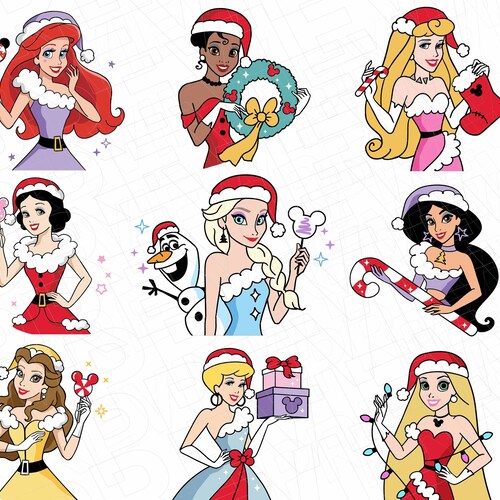 Princess Christmas SVG Disneyprincess Svg Png Clipart - Etsy