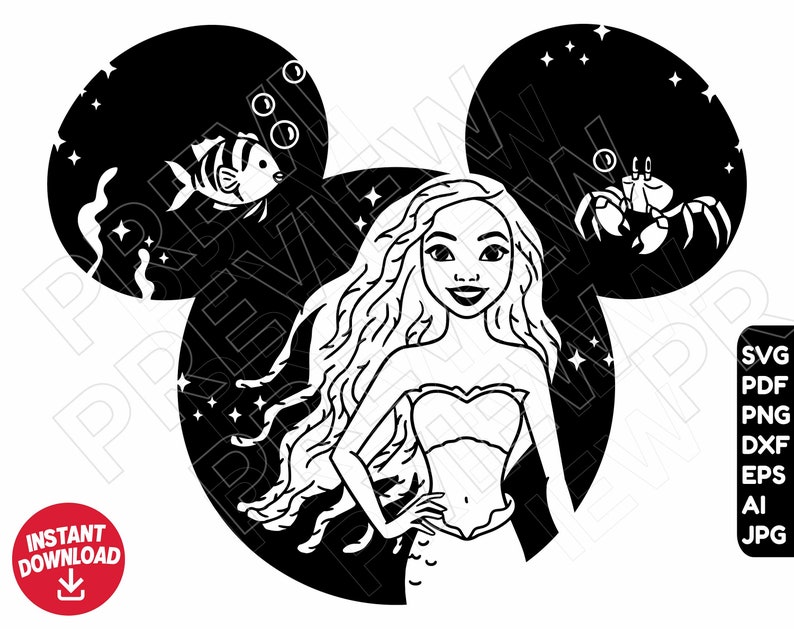 The Little Mermaid African American SVG Black Ariel Princess - Etsy