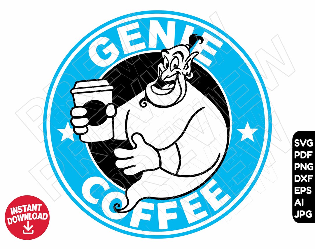 Genie SVG Coffee , Aladdin Genie Dxf Png Clipart , Cut File Layered by ...