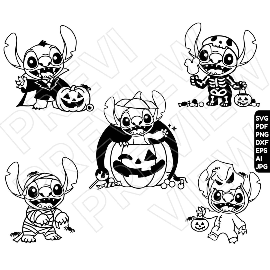 Halloween Stitch SVG SET Bundle 5 Cliparts Dxf Png Pdf , Cut Files ...