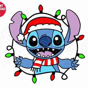 Stitch Christmas SVG Dxf Png Clipart , Christmas Lights Svg , Cut File ...