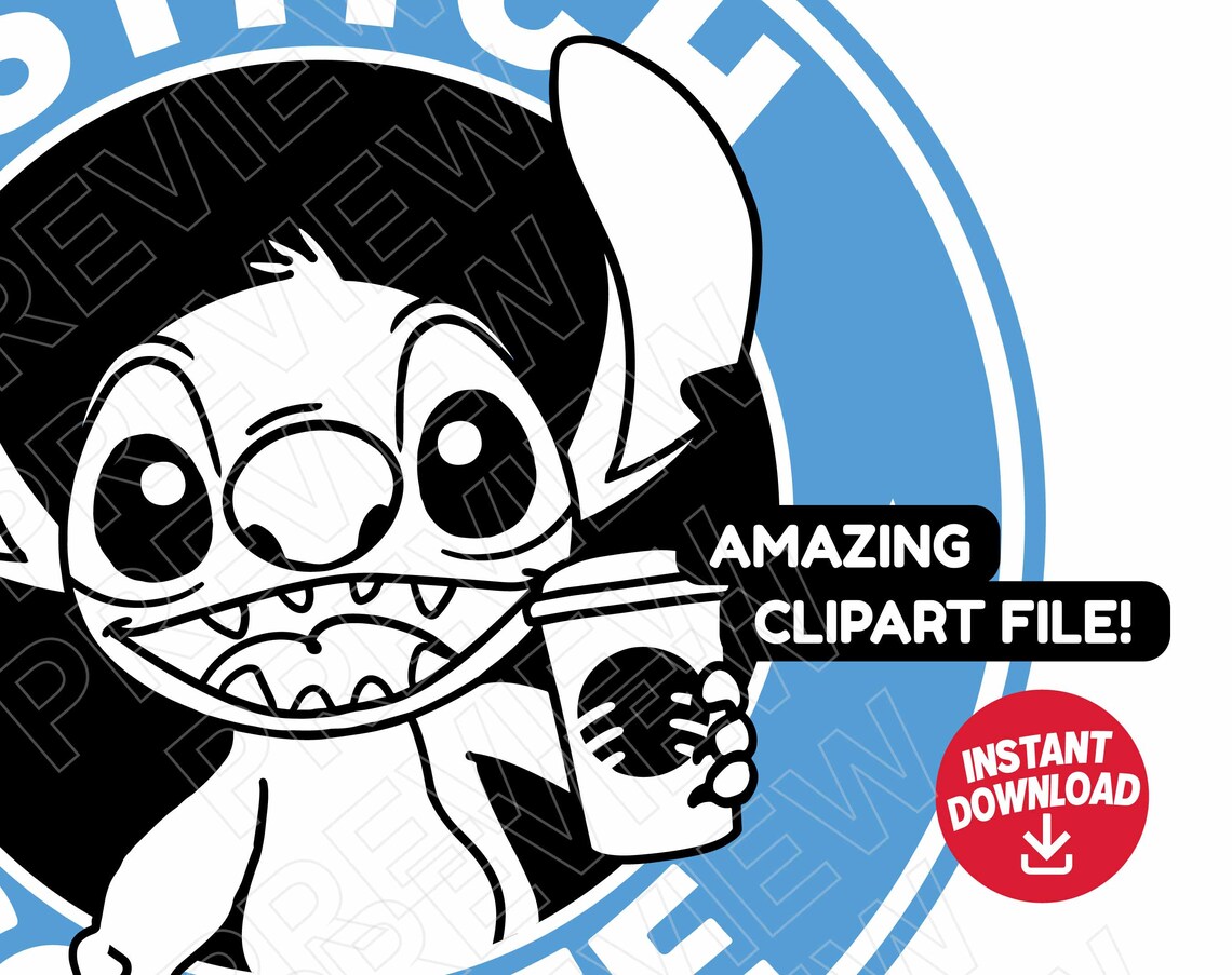 Stitch Coffee SVG Png Clipart Cut File Layered by Color - Etsy