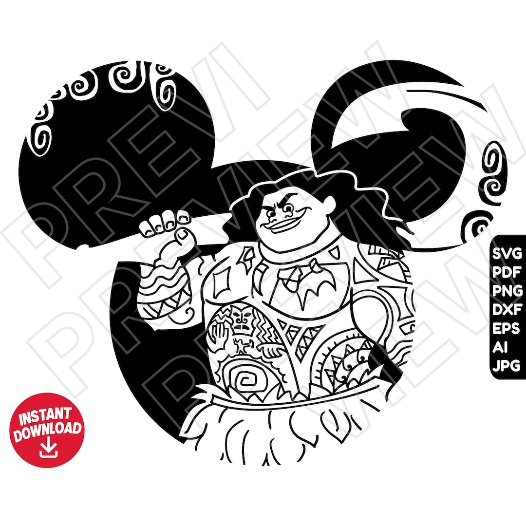 Maui SVG Moana 2 , Dxf Png , Mouse Head , Cut File Outline Silhouette ...