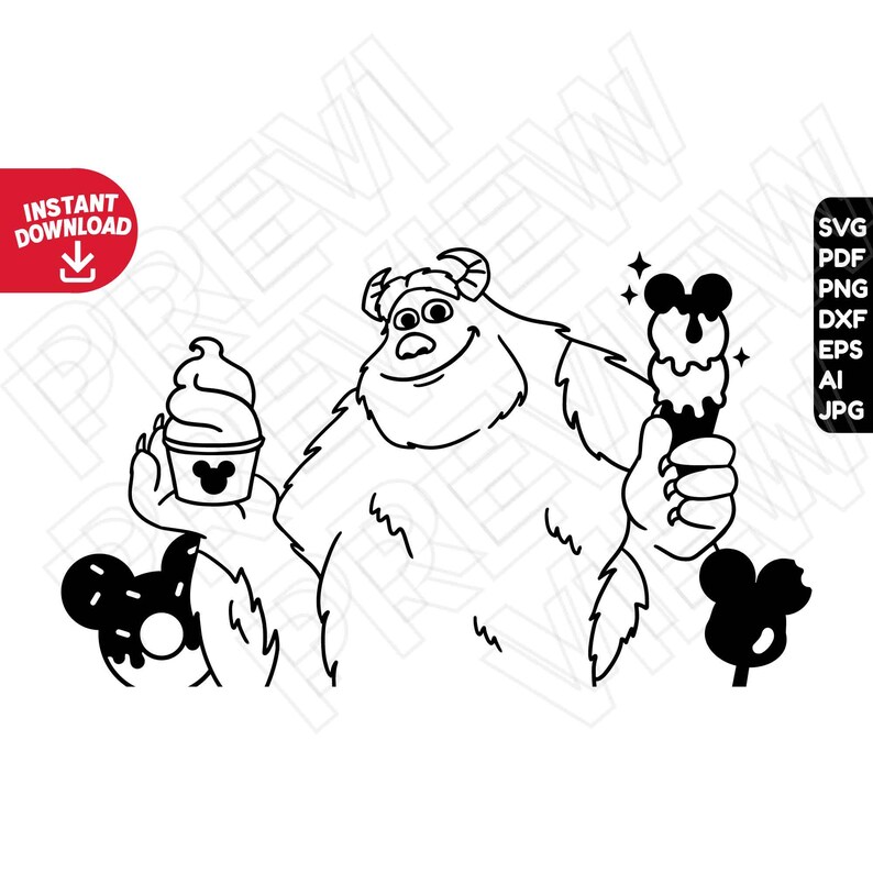 Sullivan Snacks, Monsters Inc SVG Dxf Png, Cut File Outline Silhouette ...