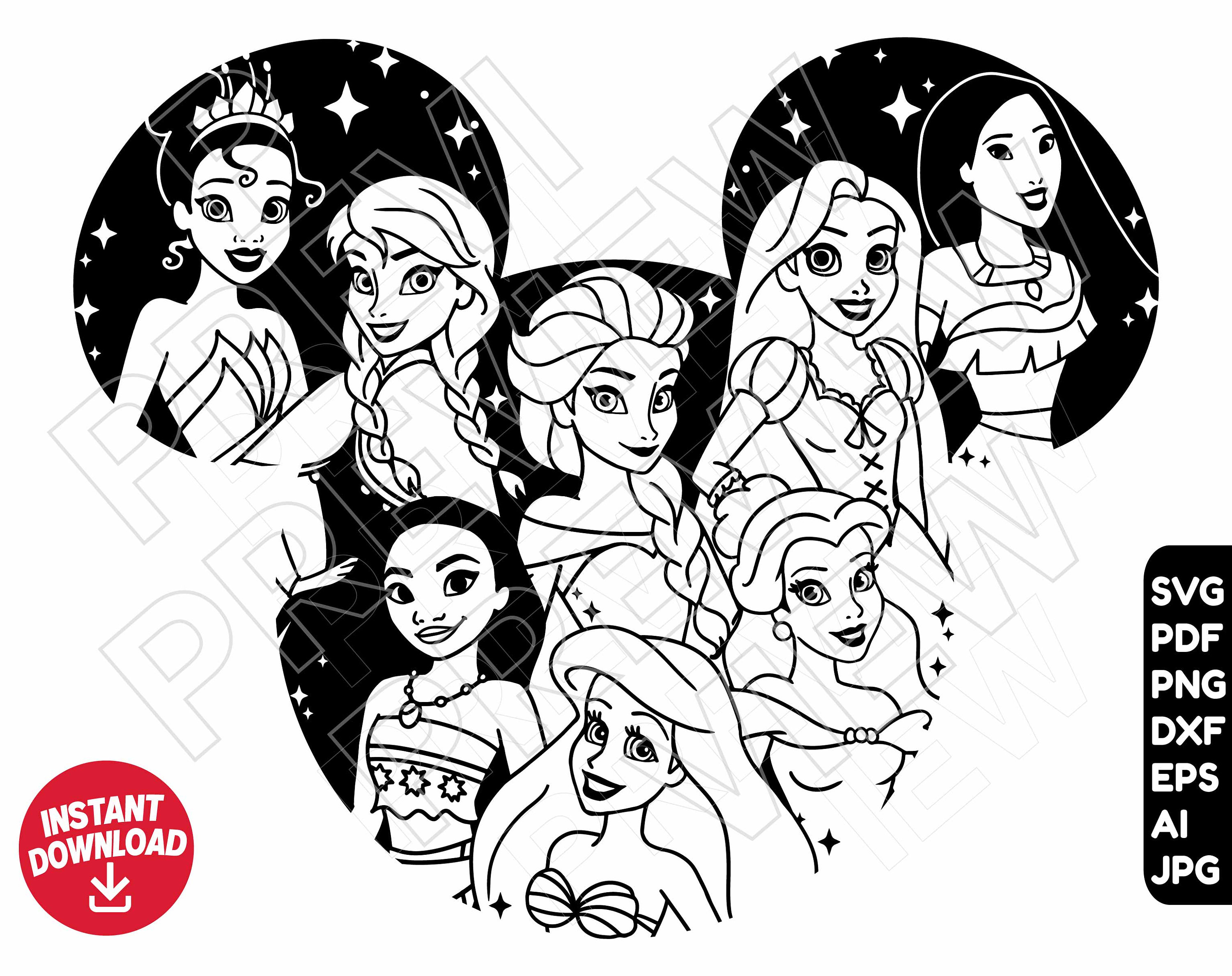 Princess SVG Disneyland Ears DXF Png Princesses Ariel Elsa - Etsy Canada