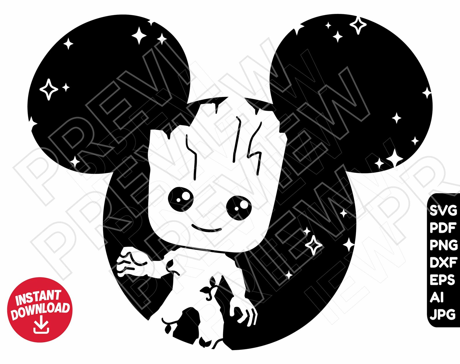 Groot SVG Disneyland Ears Png Dxf Clipart , Cut File Outline Silhouette ...