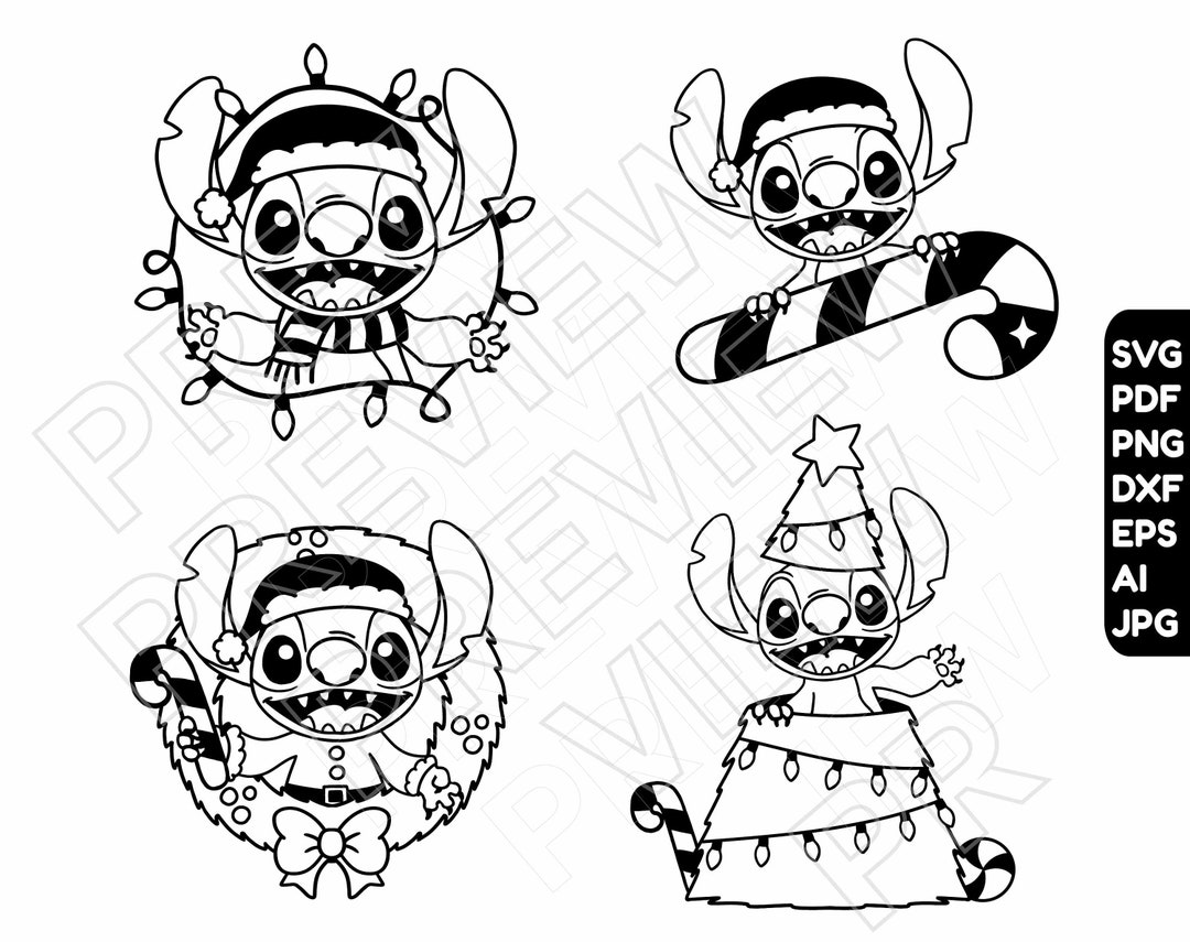 Christmas SVG Bundle Stitch SVG , Set 4 Cliparts , Cut Files Outline ...