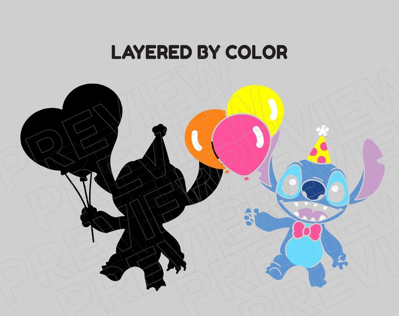 Stitch Birthday Balloons SVG Dxf Png Clipart Cut File - Etsy