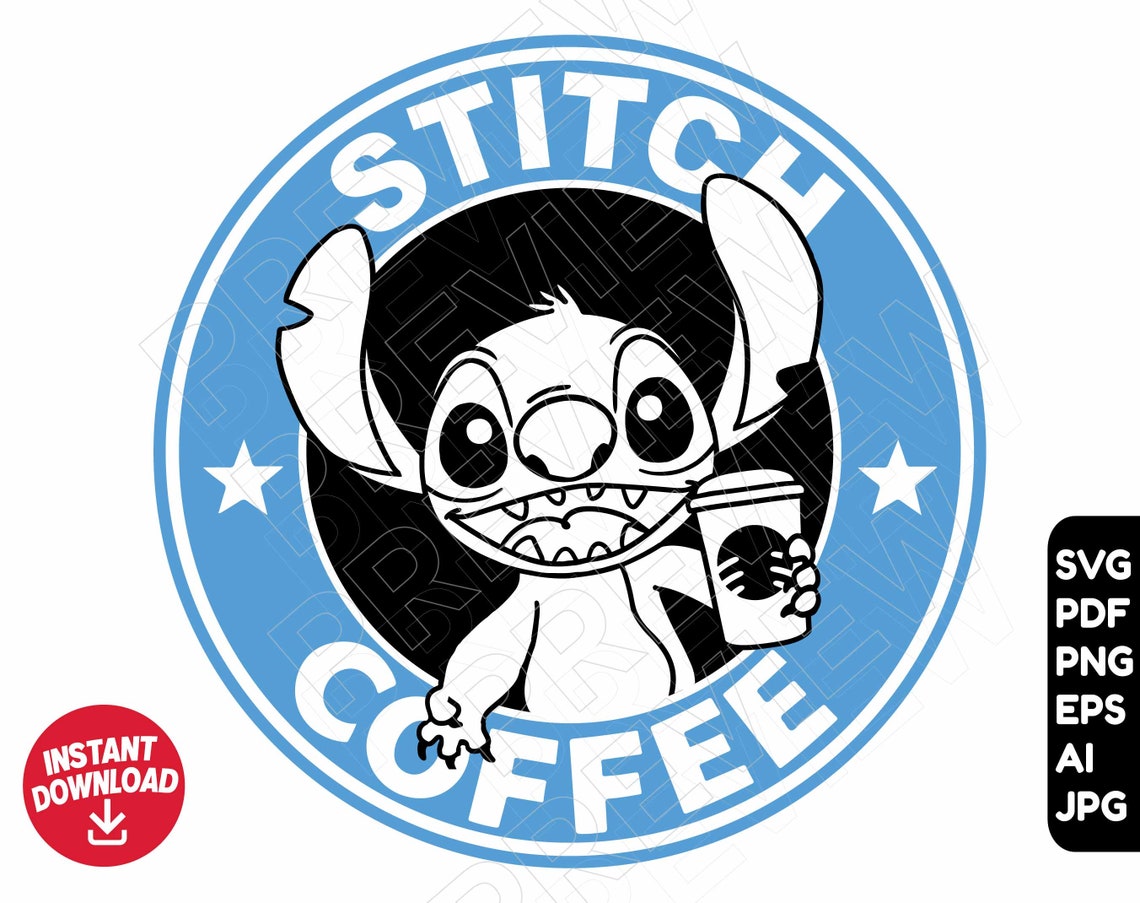 Stitch Coffee SVG Png Clipart Cut File Layered by Color - Etsy