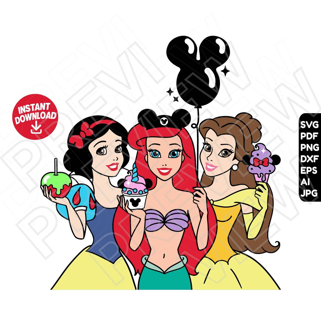Princess Snacks SVG Princesses, Snow White Ariel Belle, Vacay Mode ...