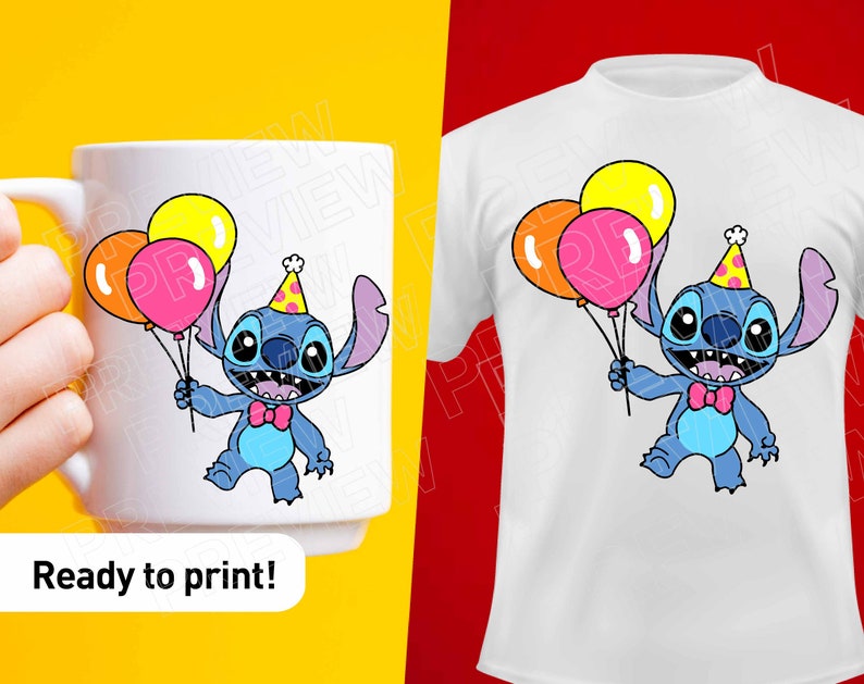 Stitch Birthday Balloons SVG Dxf Png Clipart Cut File - Etsy