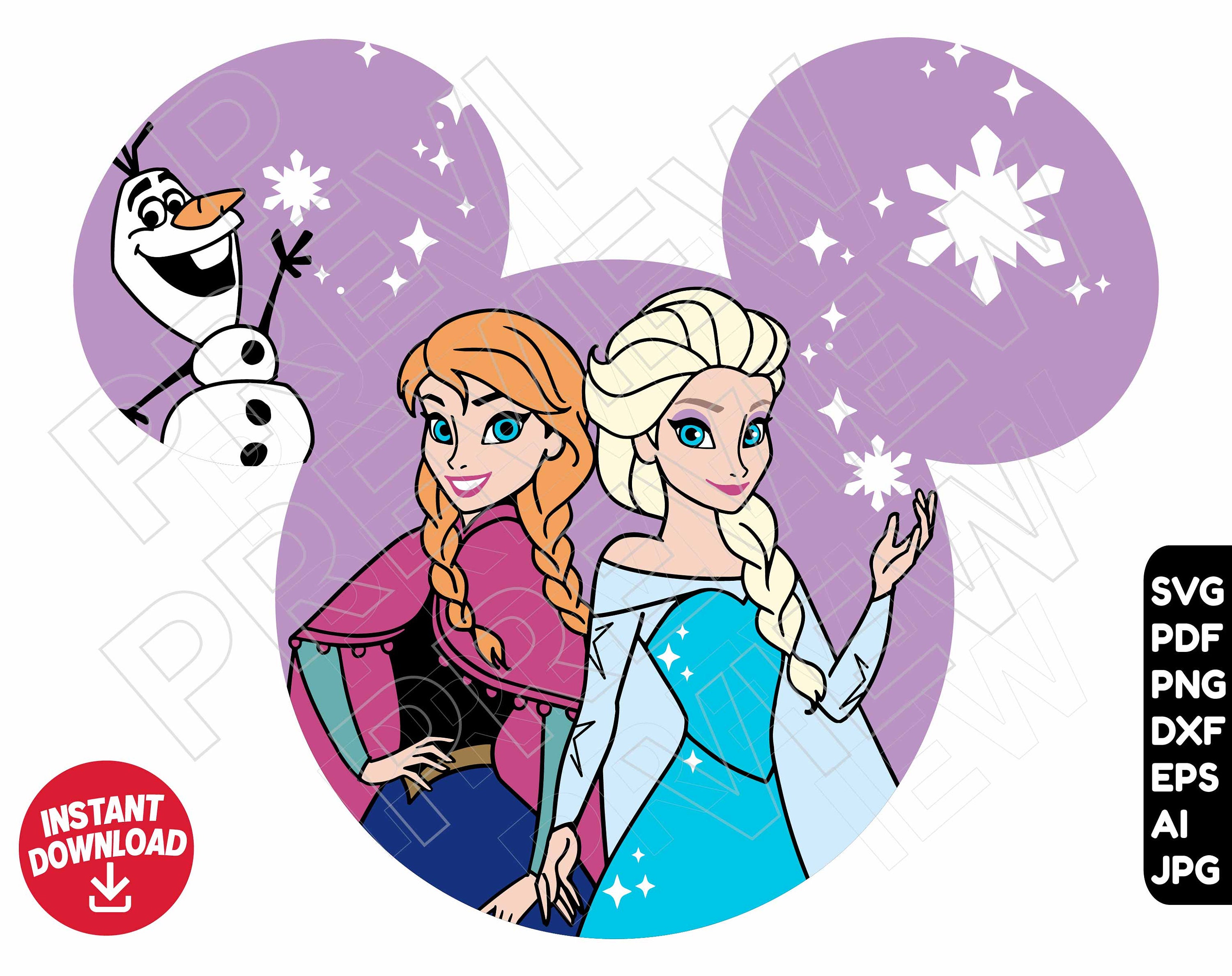 Frozen Ana Elsa SVG Ears Olaf Clipart Png Dxf Cut File - Etsy