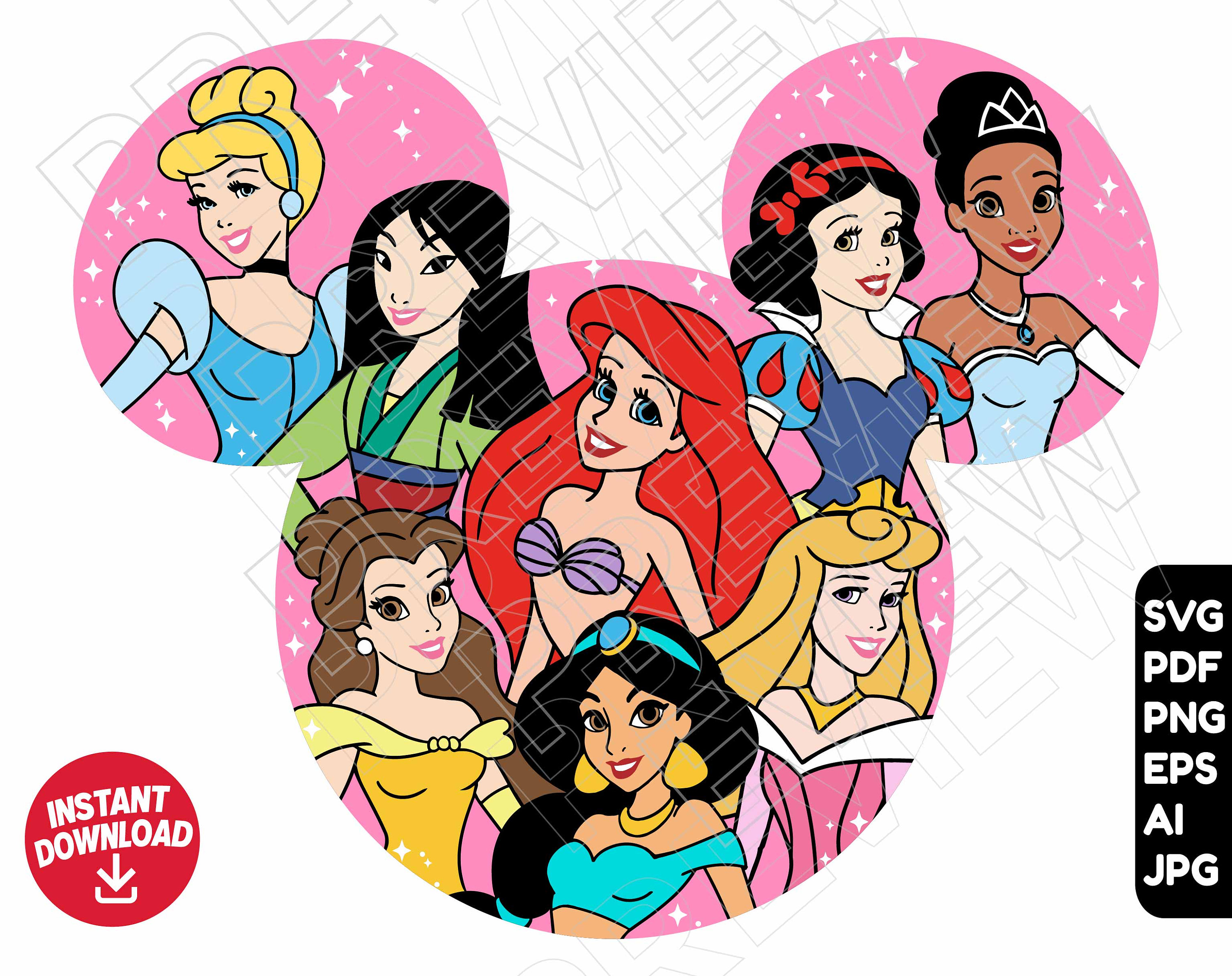 Princess SVG Princesses Ariel Belle Aurora Jasmine Cinderella - Etsy