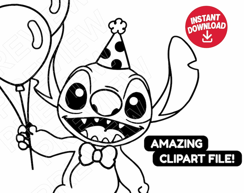 Stitch SVG Birthday Balloons Dxf Png Clipart Cut File - Etsy
