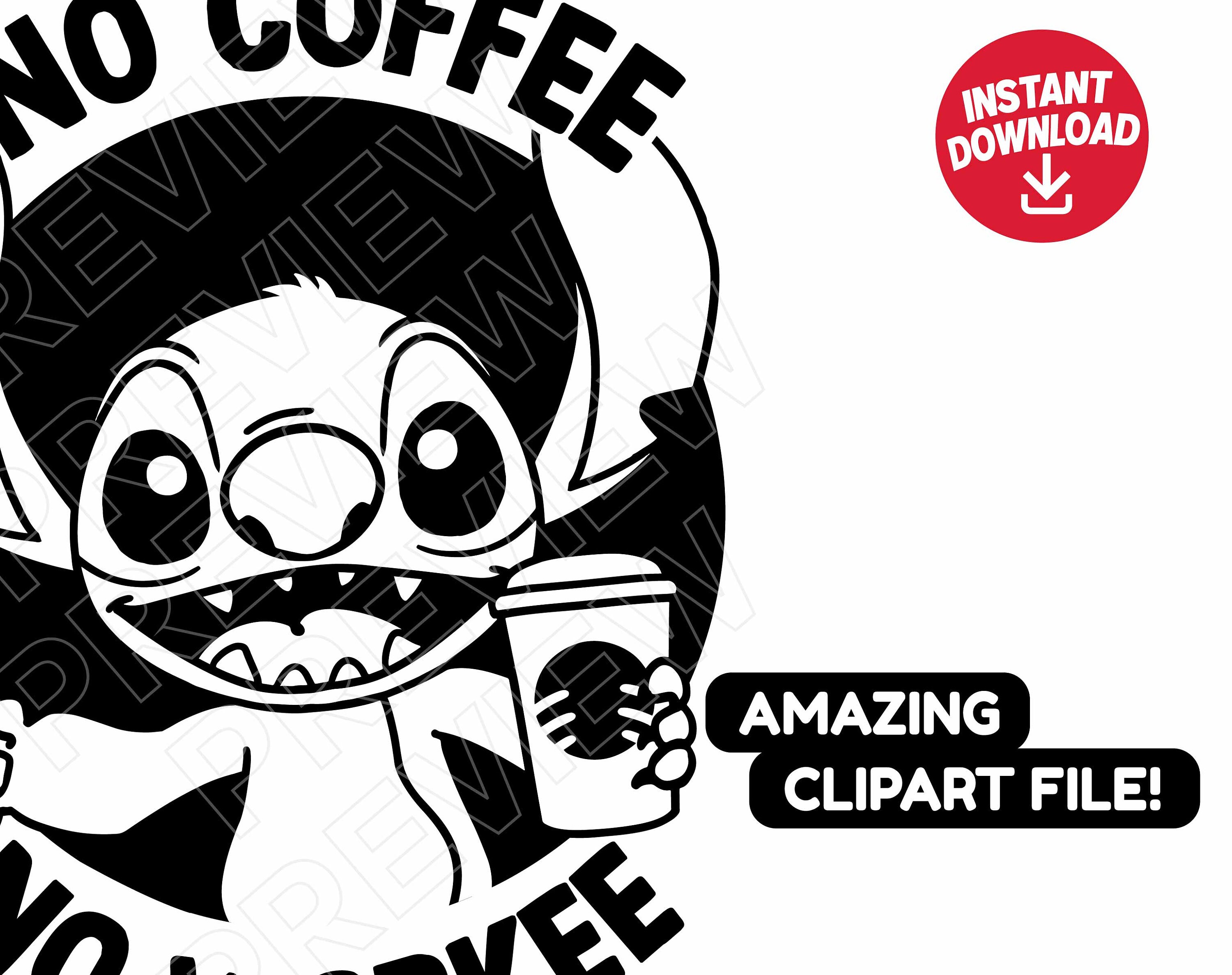 Stitch coffee SVG no workee no coffee dxf png clipart cut - Etsy México