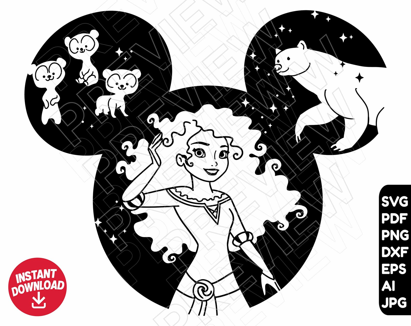 Merida SVG Princess Ears Brave Png Clipart Cut File Outline - Etsy