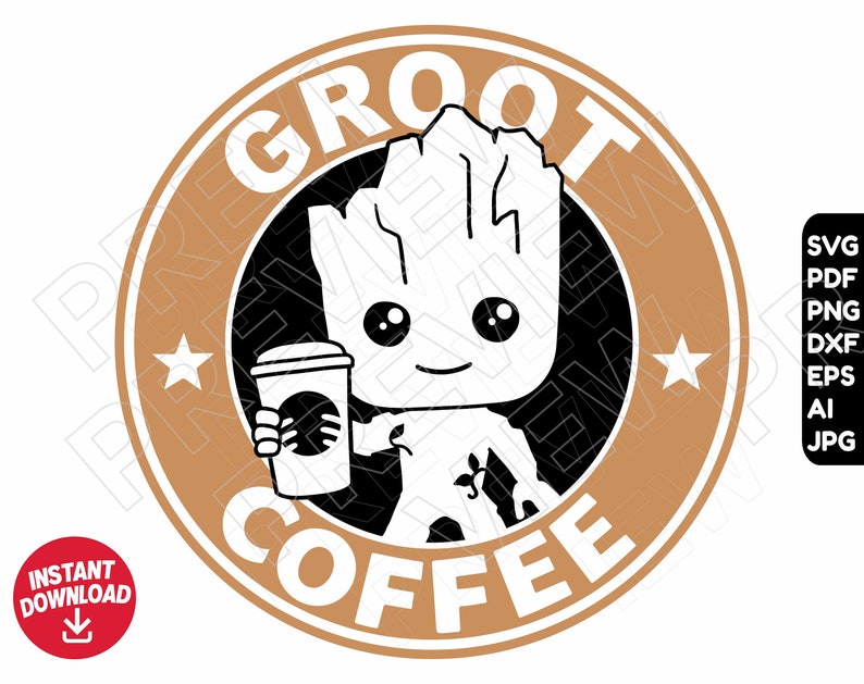 Groot Coffee SVG Cute Png Dxf Clipart Cut File Layered by - Etsy