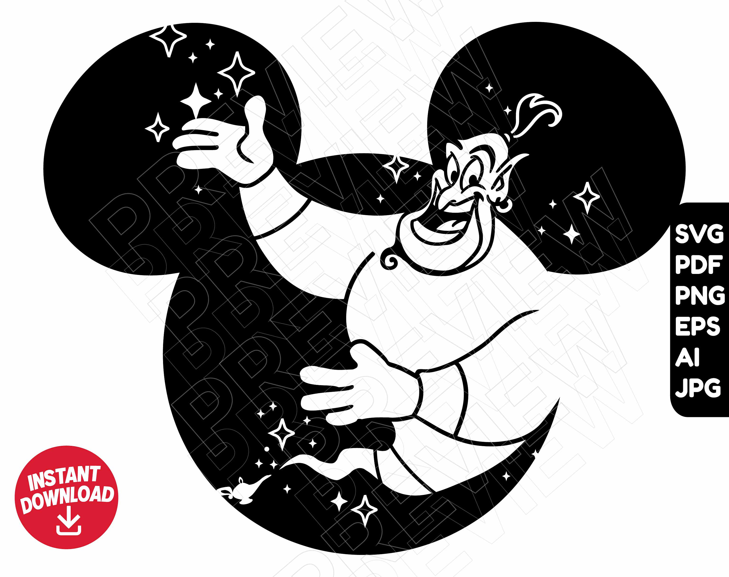Genie SVG Aladdin Png Clipart Disneyland Ears Svg Cut File - Etsy