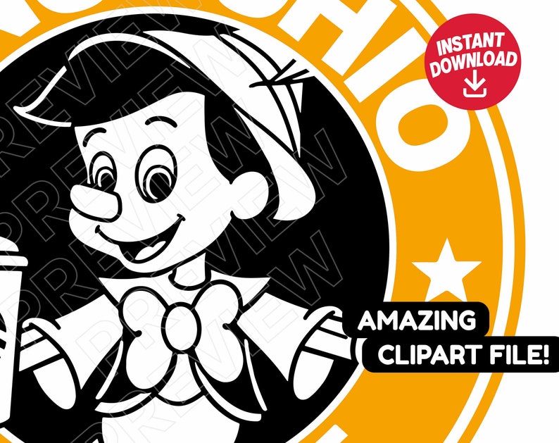 Pinocchio SVG Coffee Dxf Png Clipart Cut File Layered by - Etsy