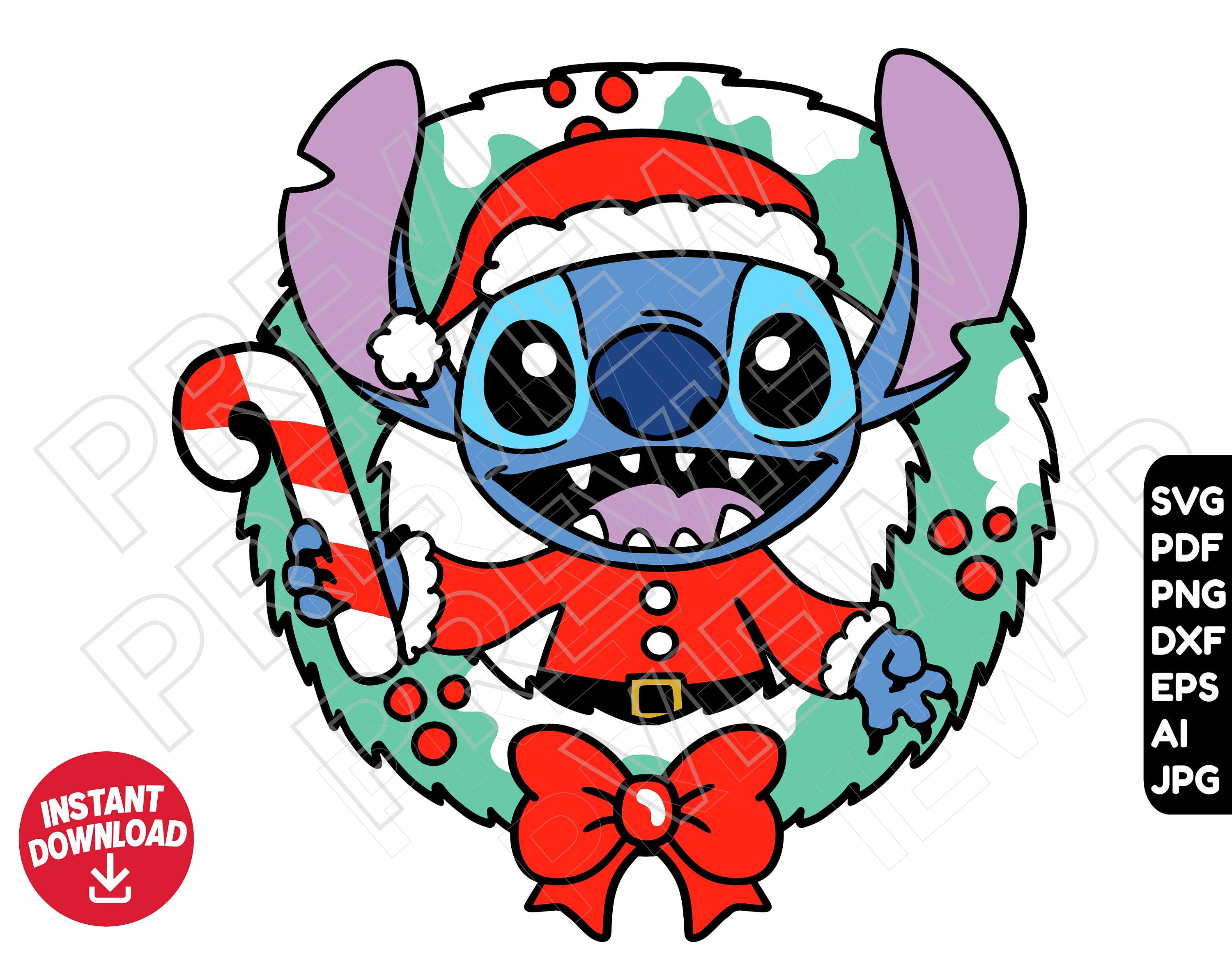 Stitch Christmas SVG Christmas Wreath Svg Png Dxf Clipart - Etsy