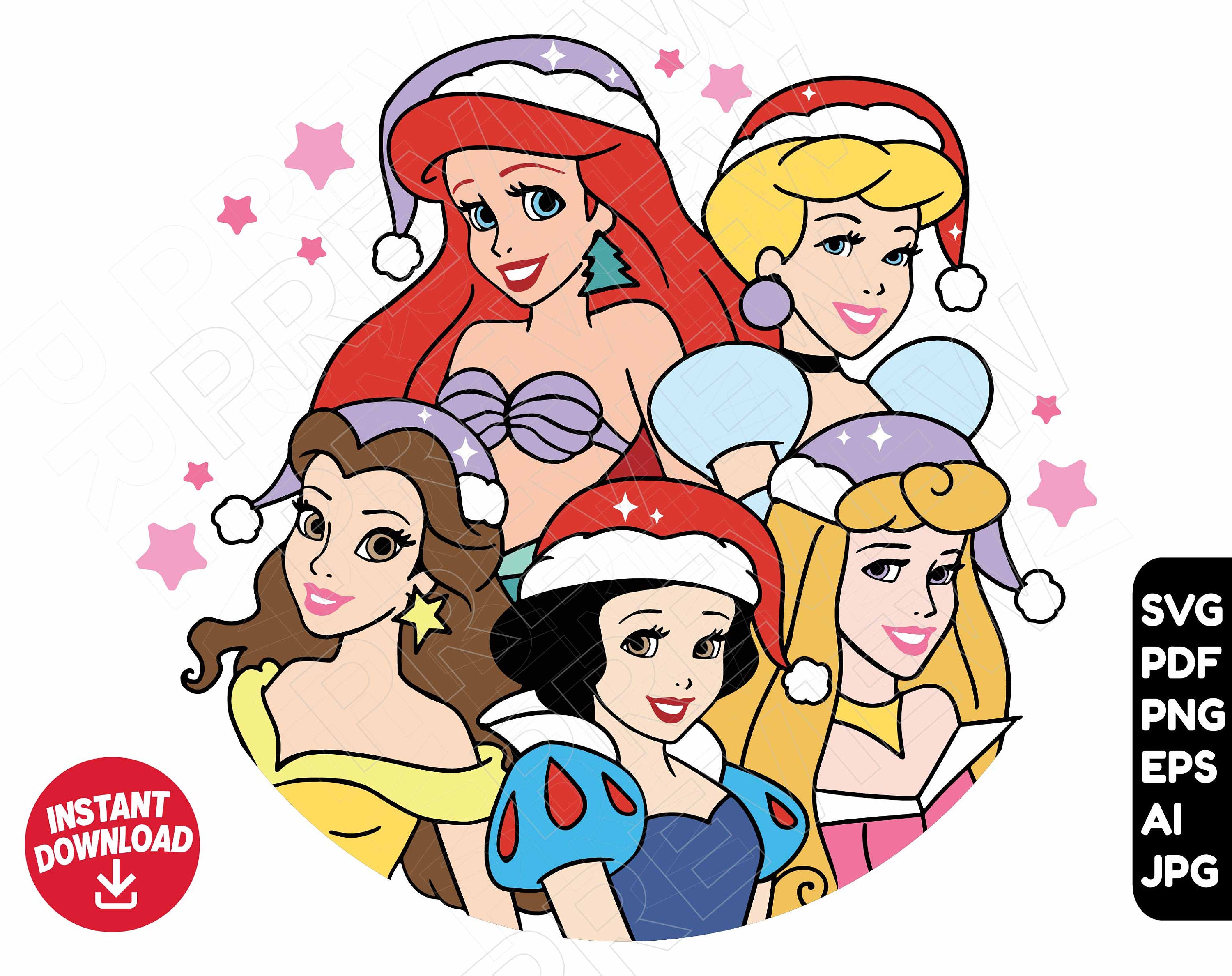 Princess Christmas SVG Disneyprincess Svg Png Clipart | Etsy
