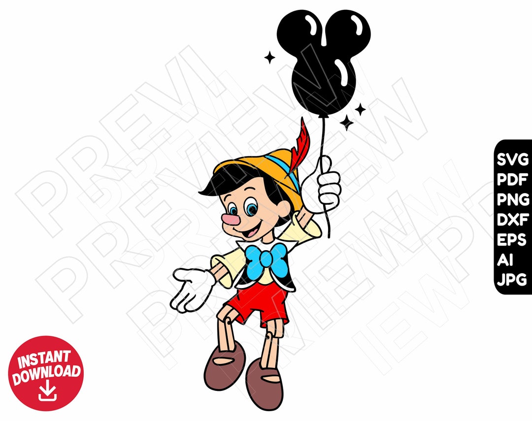 Pinocchio SVG Disneyland Balloon Dxf Png Clipart , Cut File Layered by ...